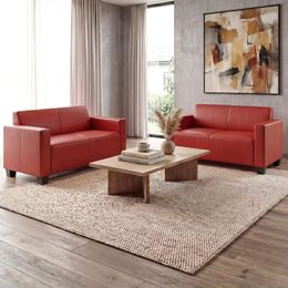 MCW Sofa-Garnitur Couch-Garnitur 2x 2er Sofa Moncalieri Kunstleder ~ rot