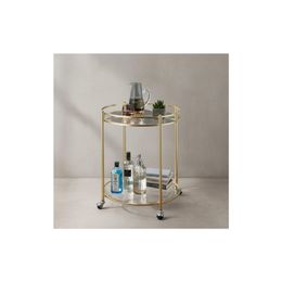 KADIMA DESIGN Goldener Servierwagen, mobiler Beistelltisch, Sicherheitsglas, Mehrzwecknutzung.