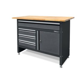 Weber Werkbank 120x60 cm mit Holzarbeitsplatte &ndash; stabile Werkstattbank mit Schubladen & abschlie&szlig;barem Fach 300 kg Tragkraft