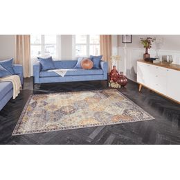 Teppich ELLE DECORATION "Kashmir Ghom" Gr. 6, gelb, B:200cm H:5mm L:290cm, Polyester, Teppiche, Teppich, Orientalisch, L&auml;ufer, Kurzflor, Vintage, Wohnzimmer, Schlafzimmer