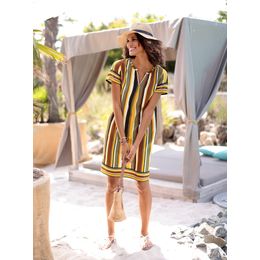 Druckkleid Casual Looks "Kleid", Damen, Gr. 20, Kurzgr&ouml;&szlig;en, bunt (ocker, khaki, gestreift), 100% Viskose, gemustert, gestreift, mehrfarbig, kurz, Rundhals, Kleider Druckkleid