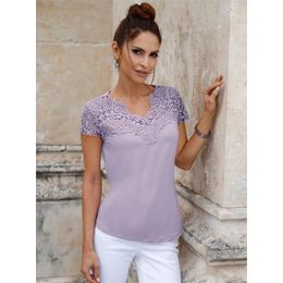 Spitzenshirt Lady "Shirt", Damen, Gr. 38, lila (flieder), 95% Polyester, 5% Elasthan, Spitze:100% Polyester, unifarben, V-Ausschnitt, Shirts