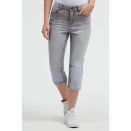 Regular-fit-Jeans SOCCX, Damen, Gr. 30, Normalgr&ouml;&szlig;en, cloudy grau, Denim/Jeans, Material: 72% Baumwolle, 27% Polyester, 1% Elasthan, Zusatz: Enth&auml;lt nichttextile Teile tierischen Ursprungs (Badge), unifarben, regular fit, Jeans, mit Schlitz am Saum