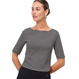 Kurzarmshirt Zero "Damen Shirt mit U-Boot-Ausschnitt", Damen, Gr. 34, schwarz (schwarz, cream), Jersey, Obermaterial: 95% Baumwolle, 5% Elasthan, gestreift, figurbetont normal, U-Boot-Ausschnitt, eng, Shirts, Material