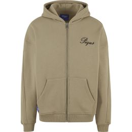 Kapuzenpullover PEQUS "PEQUS PEQUS Handwritten Logo Zip Hoodie", Herren, Gr. L, dust grau, 100% Baumwolle, Pullover Kapuzenpullover