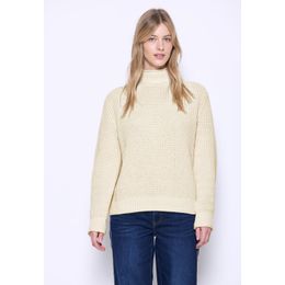 Strickpullover STREET ONE STUDIO, Damen, Gr. 46, soft beige, Stoff, 81% Polyester, 19% Baumwolle, unifarben, normal normal, Rundhals, Rollsaum, Pullover Strickpullover, aus softem Materialmix