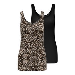 Tanktop Only "ONLLIVE &ndash; Tanktops im Doppelpack mit Stretchkomfort", Damen, Gr. XS, schwarz (schwarz pack:gingerroot tikkie leo), Jersey, Obermaterial: 95% Baumwolle, 5% Elasthan, bedruckt, unifarben, slim fit normal, Rundhals, Tops Tanktop, modisch, Jersey, slim fit, Baumwollmischung, Rundhals
