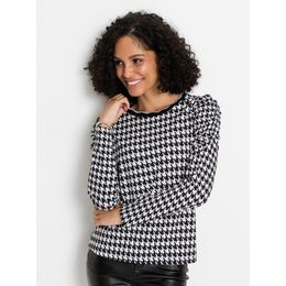 Rundhalsshirt Inspirationen "Shirt", Damen, Gr. 54, schwarz-wei&szlig; (schwarz, wei&szlig;, gemustert), 95% Baumwolle, 5% Elasthan, Hahnentrittmuster, gemustert, Rundhals, Shirts Rundhalsshirt