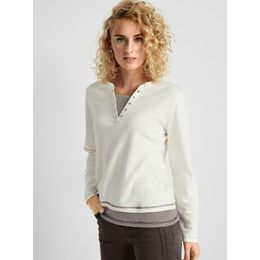 2-in-1-Langarmshirt Inspirationen "Shirt", Damen, Gr. 48, beige (ecru, dunkeltaupe, geringelt), 100% Baumwolle, gemustert, gestreift, unifarben, V-Ausschnitt, Shirts