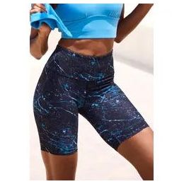 Shorts Lascana ACTIVE, Damen, Gr. XS (32/34), N-Gr, blau (schwarz, blau), Obermaterial: 82% Polyester, 18% Elasthan, bedruckt, gemustert, mehrfarbig, figurbetont ca. Mitte Oberschenkel, Hosen Shorts, Abstrakte Musterung