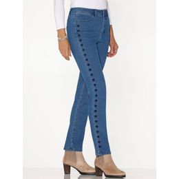 Bequeme Jeans Classic Basics, Damen, Gr. 23, Kurzgr&ouml;&szlig;en, blau (blau, bleached), 81% Baumwolle, 17% Polyester, 2% Elasthan, gemustert, lang, Jeans