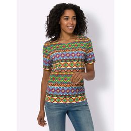 Kurzarmshirt Classic Basics "Kurzarm-Shirt", Damen, Gr. 40, gelb (erdbeere, sonnengelb, bedruckt), 100% Baumwolle, ethno, gemustert, Rundhals, Shirts