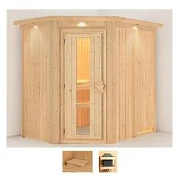 Sauna Karibu "Clara", beige (naturbelassen), ohne Ofen, (ohne Ofen), Saunen, ohne Ofen