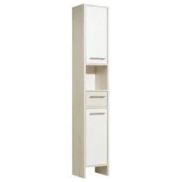 Hochschrank SAPHIR "Quickset 350 Badschrank 33 cm breit, 2 T&uuml;ren, 1 Schublade, 1 Nische", beige (pinie ida hell, wei&szlig; glanz), B:33cm H:195,5cm T:28cm, Holzwerkstoff, Schr&auml;nke, Hochschrank, Badezimmer-Hochschrank, Pinie Ida hell, Griffe alufarbig