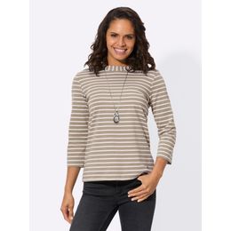 3/4-Arm-Shirt Casual Looks "Ringelshirt", Damen, Gr. 38, beige (sesam), 95% Baumwolle, 5% Elasthan, gemustert, gestreift, mehrfarbig, U-Boot-Ausschnitt, Shirts 3/4-Arm-Shirt