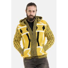 Cipo & Baxx Cardigan CIPO & BAXX "Jacken", Herren, Gr. L, gelb, 100% Polyacryl, unifarben, Basic, regular fit, V-Ausschnitt, &Auml;rmel ohne &Auml;rmelschlitz, Strickjacken, im modernem Look, CP256