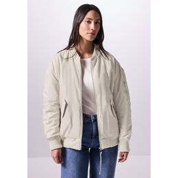 Blouson STREET ONE STUDIO, Damen, Gr. 44, beige (pearly sand), Stoff, Obermaterial: 100% Polyester; Futter: 100% Polyester, unifarben, normal normal, Rundhals, B&uuml;ndchen, Jacken Blouson, mit Rundhalsausschnitt