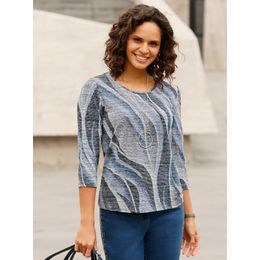 3/4-Arm-Shirt Casual Looks "Rundhals-Shirt", Damen, Gr. 38, blau (taubenblau, hellgrau, bedruckt), 48% Polyester, 48% Viskose, 4% Elasthan, gemustert, mehrfarbig, Rundhals, Shirts 3/4-Arm-Shirt