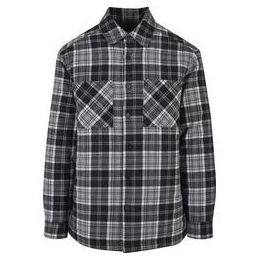Langarm-Poloshirt Urban Classics "Urban Classics Herren Padded Checked Shirt Jacket", Herren, Gr. M, schwarz, wei&szlig;, 65% Polyester, 35% Baumwolle, kariert, oversize, amerikanischer Ausschnitt, Shirts