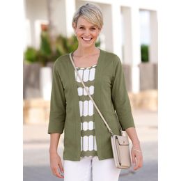2-in-1-Shirt Classic Basics "2-in-1-Shirt", Damen, Gr. 42, gr&uuml;n (khaki), 100% Baumwolle, gemustert, mehrfarbig, Rundhals, Shirts 2-in-1 Shirt