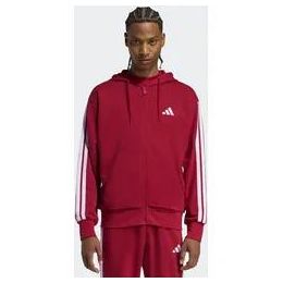 Kapuzensweatshirt Adidas SPORTSWEAR "ESSENTIALS 3-STREIFEN FRENCH TERRY", Herren, Gr. XL, active maroon, wei&szlig;, Obermaterial: 55% Baumwolle, 36% Polyester, 9% Viskose, normal, Rundhals, angesetztes B&uuml;ndchen, Sweatshirts