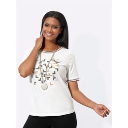 Kurzarmshirt Inspirationen "Rundhals-Shirt", Damen, Gr. 36, beige (ecru, bedruckt), 50% Baumwolle, 50% Modal, bedruckt, gemustert, mehrfarbig, Rundhals, Shirts