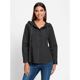 Langarmbluse Heine, Damen, Gr. 38, schwarz, 97% Baumwolle, 3% Elasthan, unifarben, Rundhals, Blusen