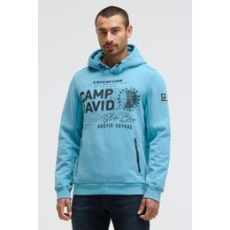 Kapuzensweatshirt CAMP DAVID, Herren, Gr. S, power blau, Sweatware, Material: 50% Baumwolle, 50% Polyester, bedruckt, relaxed fit normal, Rundhals, eingesetzt Rippb&uuml;ndchen, Sweatshirts, mit Rei&szlig;verschluss-Taschen
