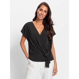 Wickelshirt Heine "Wickelshirt", Damen, Gr. 34, schwarz, 95% Polyester, 5% Elasthan, unifarben, V-Ausschnitt, Shirts