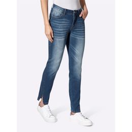 Bequeme Jeans Heine, Damen, Gr. 36, Normalgr&ouml;&szlig;en, blau (blau, bleached), 95% Baumwolle, 3% Polyester, 2% Elasthan, unifarben, lang, Jeans