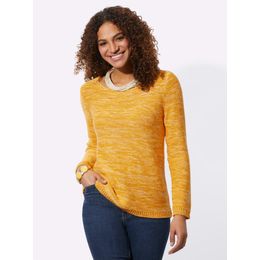 Rundhalspullover Casual Looks "Pullover", Damen, Gr. 38, gelb (ocker, meliert), 54% Baumwolle, 46% Polyacryl, meliert, figurumspielend, Pullover Rundhalspullover