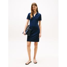 Polokleid Tommy Hilfiger "1985 RWB TIP SLIM POLO DRS", Damen, Gr. M (38), N-Gr, blau (schwarz night navy), Jersey, Obermaterial: 96% Baumwolle, 4% Elasthan, unifarben, slim fit, Kleider