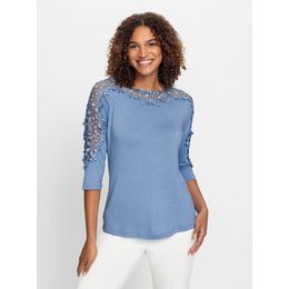 3/4-Arm-Shirt Lady "Shirt", Damen, Gr. 40, blau (bleu), 95% Viskose, 5% Elasthan, unifarben, U-Boot-Ausschnitt, Shirts 3/4-Arm-Shirt