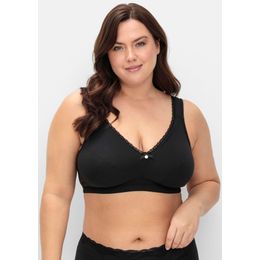 Entlastungs-BH sheego, Damen, Gr. 110, Cup F, schwarz, 95% Baumwolle, 5% Elasthan, Netzmaterial:100% Polyamid, Spitze:10% Elasthan, 90% Polyamid, BHs Entlastungs-BH