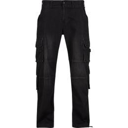 Cargohose Brandit "Brandit Brandit Denim Cargo Pants", Herren, Gr. 33/34, L&auml;nge 34, schwarz, 75% Baumwolle, 24% Polyester, 1% Elasthan, unifarben, loose fit, Hosen Cargohose