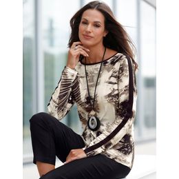 Print-Shirt Inspirationen "Shirt", Damen, Gr. 40, beige (sand, schwarz, bedruckt), 95% Viskose, 5% Elasthan, bedruckt, gemustert, mehrfarbig, U-Boot-Ausschnitt, Shirts, Topseller