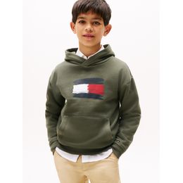 Kapuzensweatshirt Tommy Hilfiger "FLAG HOODIE", Jungen, Gr. 4 (104), pewter gr&uuml;n, Sweatware, Obermaterial: 80% Baumwolle, 20% Polyester, unifarben, regular fit normal, Rundhals, eingesetzt Rippb&uuml;ndchen, Sweatshirts, Kinder bis 16 Jahre