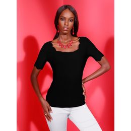 CR&Eacute;ATION L Kurzarmshirt CREATION L "Shirt", Damen, Gr. 36, schwarz, 95% Polyester, 5% Elasthan, unifarben, eckiger Ausschnitt, Shirts