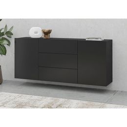 Home Affaire Sideboard &raquo;Ava, Breite 140 cm, h&auml;ngend und stehend montierbar&laquo; moderne grifflose Kommode, Schubladenschrank, 2T&uuml;ren/3Schubk&auml;sten schwarz