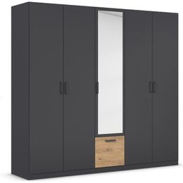 Rauch Dreht&uuml;renschrank &raquo;Kleiderschrank Schrank Garderobe W&auml;scheschrank BARI mit Spiegel&laquo; mit Schubasten mittig, moderner Griff in Graumetallic MADE IN
