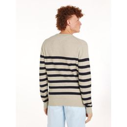 Tommy Hilfiger Herren Strickpullover &raquo;STRUCTURE CREW NK&laquo; mit kontrastfarbenen Streifen beige XL