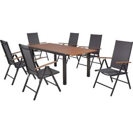 Merxx Garten-Essgruppe &raquo;Valenza&laquo; Set, 7 tlg. inkl. 6 Klappsessel, 1 Ausziehtisch Aluminium, Polyester