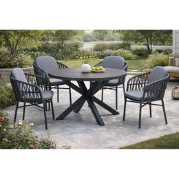 Destiny Garten-Essgruppe &raquo;COMO ARONA Essgruppe 4 Se + Tisch &Oslash;120/170 cm&laquo; Set, Tisch ausziebar Aluminium, Wicker/Kunststoffgeflecht