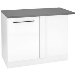 KOCHSTATION Eckunterschrank &raquo;KS-Tulsa&laquo; 110 cm breit, 1 T&uuml;r, schwarzer Metallgriff, hochwertige MDF Front wei&szlig;