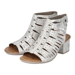 Rieker Damen Sandalette , Sommerschuh, Sandale, Blockabsatz, im Metallic-Look silber 36