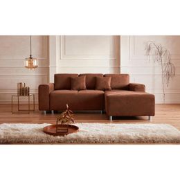 Home Affaire Ecksofa &raquo;Gy&ouml;r&laquo; L-Form, wahlweise mit Bettfunktion und Bettkasten incl. 2 Zierkissen braun Microfaser (100% Polyester);Luxus-Microfaser 