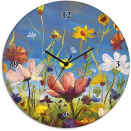 Artland Wanduhr &raquo;Glasuhr rund Wildblumenwiese&laquo; wahlweise mit Quarz- oder Funkuhrwerk, lautlos ohne Tickger&auml;usche bunt