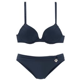 s.Oliver Damen s.Oliver Push-Up-Bikini mit Zierring an der Hose blau 40, Cup B