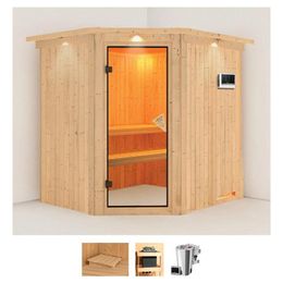 Karibu Sauna &raquo;Laila&laquo; Set, Ofen 3,6 kW Bio-Ofen externe Strg. easy beige