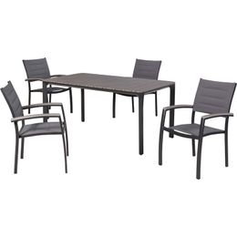 Merxx Garten-Essgruppe &raquo;Pisa&laquo; Set, 5 tlg. inkl. 4 Stapelsessel, 1 Tisch Aluminium, Kunststoff, Polyester